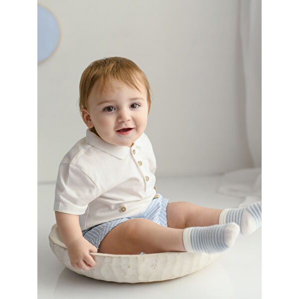 KANZ Polo Yaka Kısa Kollu Çizgili Erkek Bebek Tişört ve Şort 2'li Takım