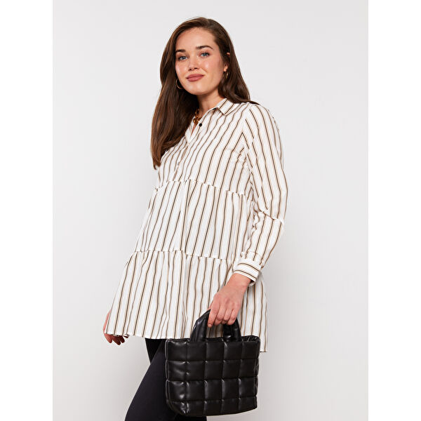 Gömlek Yaka Çizgili Uzun Kollu Poplin Hamile Tunik