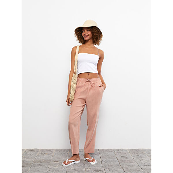 LCW CASUAL Beli Lastikli Rahat Kalıp Düz Cep Detaylı Keten Kadın Pantolon LCW CASUAL Beli Lastikli Rahat Kalıp Düz Cep Detaylı Keten Kadın Pantolon