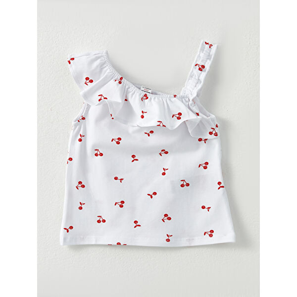 Kayık Yaka Baskılı Pamuklu Kız Bebek Atlet