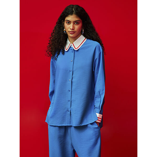 Kuaybe Gider X LC Waikiki Önden Düğme Kapamalı Nakışlı Uzun Kollu Kadın Gömlek