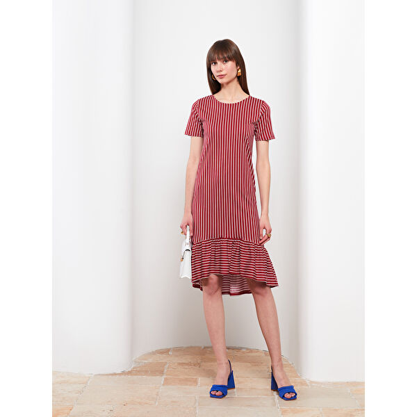 LCW CLASSIC Bisiklet Yaka Çizgili Kısa Kollu Pamuklu Kadın Elbise LCW CLASSIC Bisiklet Yaka Çizgili Kısa Kollu Pamuklu Kadın Elbise