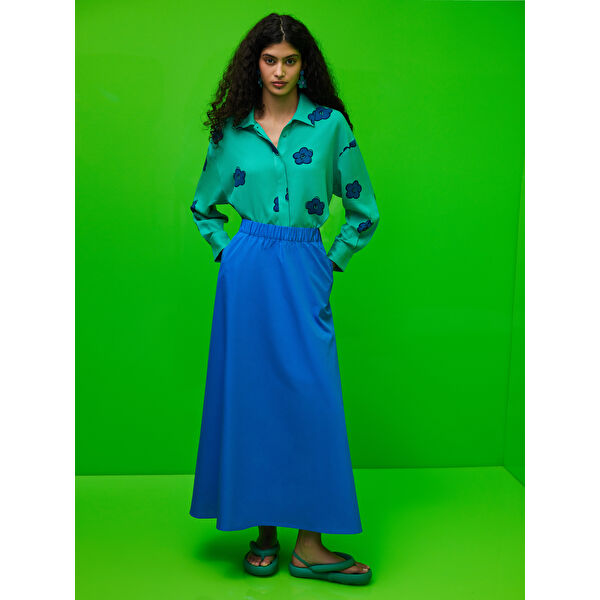 Kuaybe Gider X LC Waikiki Beli Lastikli Çizgili A Kesim Pamuklu Kadın Etek