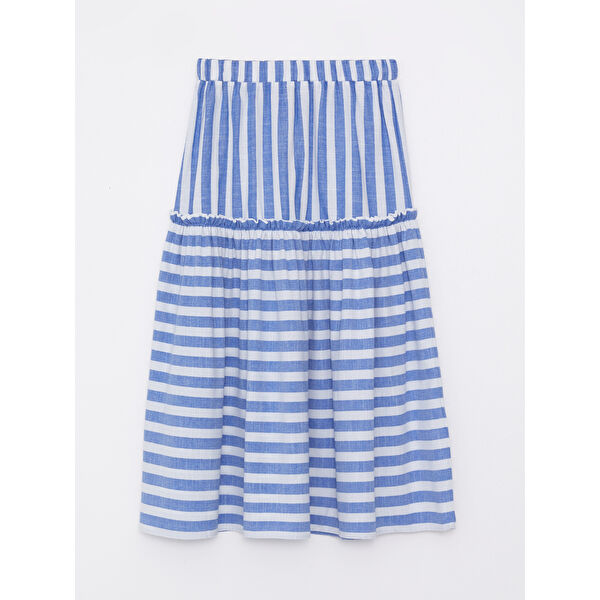 Kuaybe Gider X LC Waikiki Beli Lastikli Çizgili Kadın Volanlı Etek