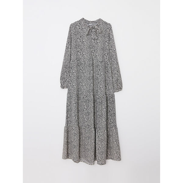 MODEST Bağlamalı Yaka Desenli Uzun Kollu Kadın Elbise