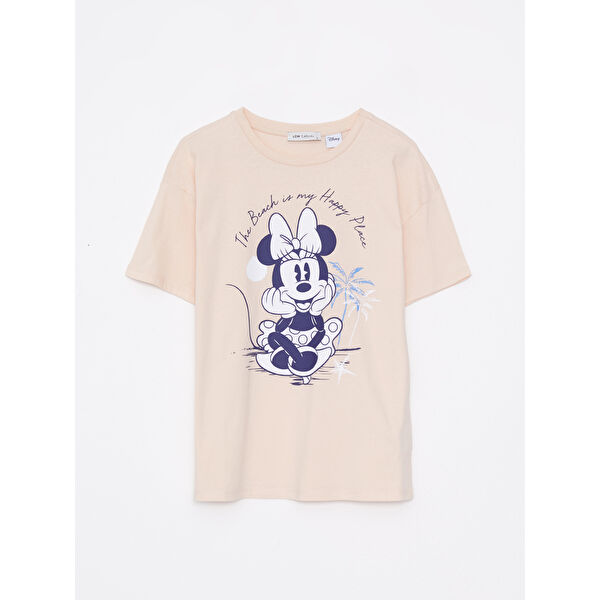 LCW CASUAL Bisiklet Yaka Minnie Mouse Baskılı Kısa Kollu Pamuklu Kadın Tişört