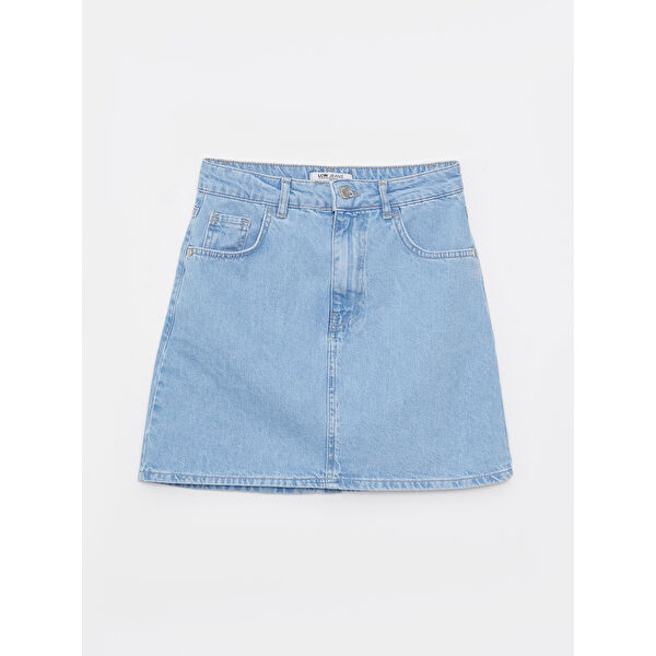 Standart Fit Düz Cep Detaylı Kadın Jean Etek