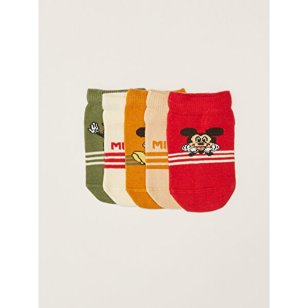 Mickey Mouse Baskılı Unisex Bebek Patik Çorap 5'li