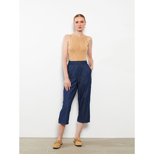 Beli Lastikli Düz Kadın Jean Capri Beli Lastikli Düz Kadın Jean Capri