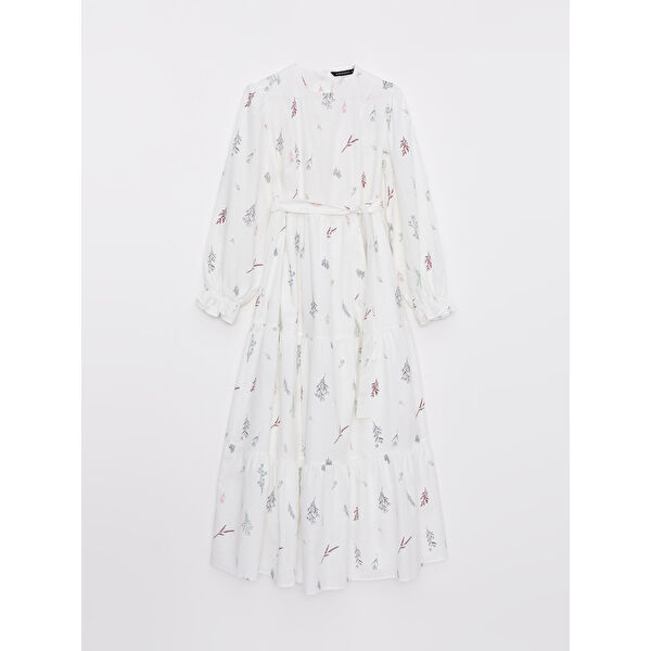 MODEST Bisiklet Yaka Desenli Uzun Kollu Poplin Kadın Elbise