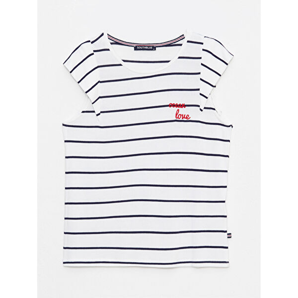 Bisiklet Yaka Çizgili Kolsuz Kadın Bluz