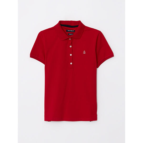 SOUTHBLUE Polo Yaka Nakışlı Kısa Kollu Kadın Tişört