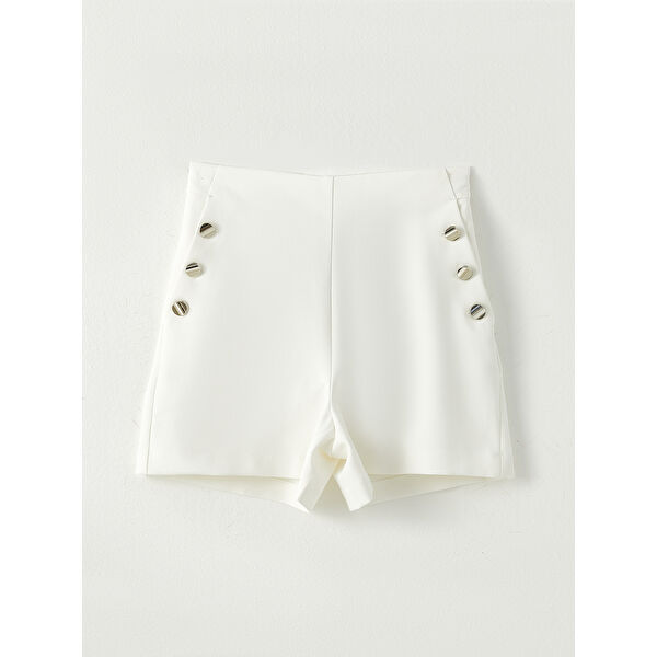 Beli Fermuarlı Düz Aplike Detaylı Kadın Şort