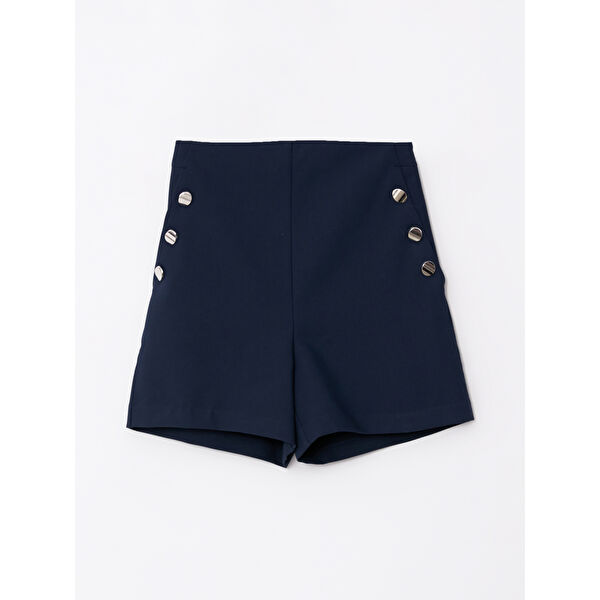 Beli Fermuarlı Düz Aplike Detaylı Kadın Şort