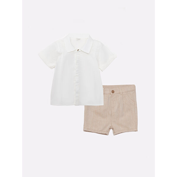 Kısa Kollu Basic Pamuklu Erkek Bebek Gömlek ve Şort 2'li Takım