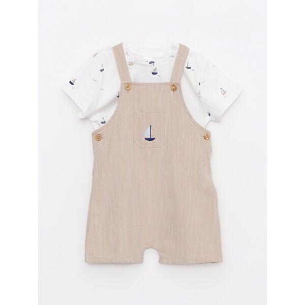 KANZ Bisiklet Yaka Kısa Kollu Erkek Bebek Tişört ve Salopet 2'li Takım