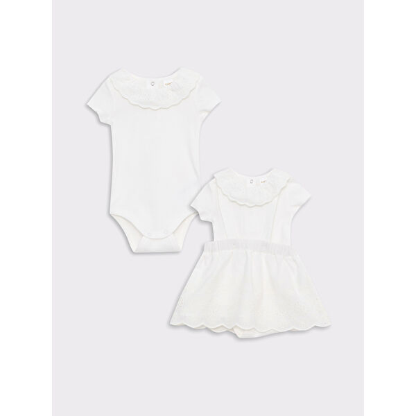 KANZ Bisiklet Yaka Kısa Kollu Kız Bebek Çıtçıtlı Body ve Etek 2'li Takım KANZ Bisiklet Yaka Kısa Kollu Kız Bebek Çıtçıtlı Body ve Etek 2'li Takım