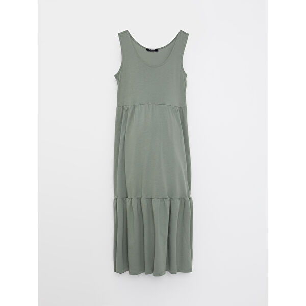 U Yaka Düz Kolsuz Pamuklu Hamile Elbise