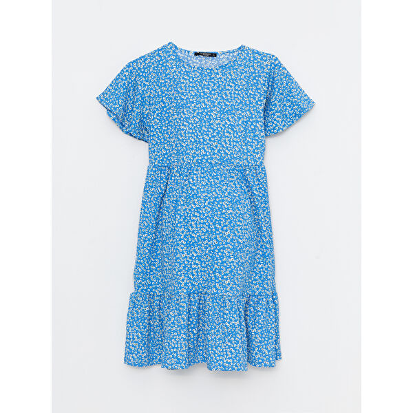 Bisiklet Yaka Desenli Kısa Kollu Krinkle Hamile Elbise