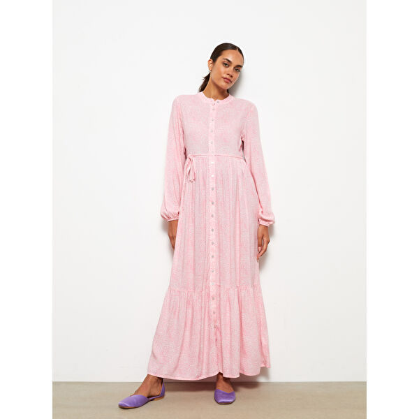 Hakim Yaka Desenli Uzun Kollu Viskon Hamile Elbise