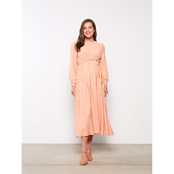 Bisiklet Yaka Düz Uzun Kollu Hamile Elbise