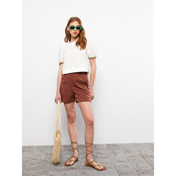 LCW LIMITED Yüksek Bel Standart Fit Düz Tencel Kadın Şort