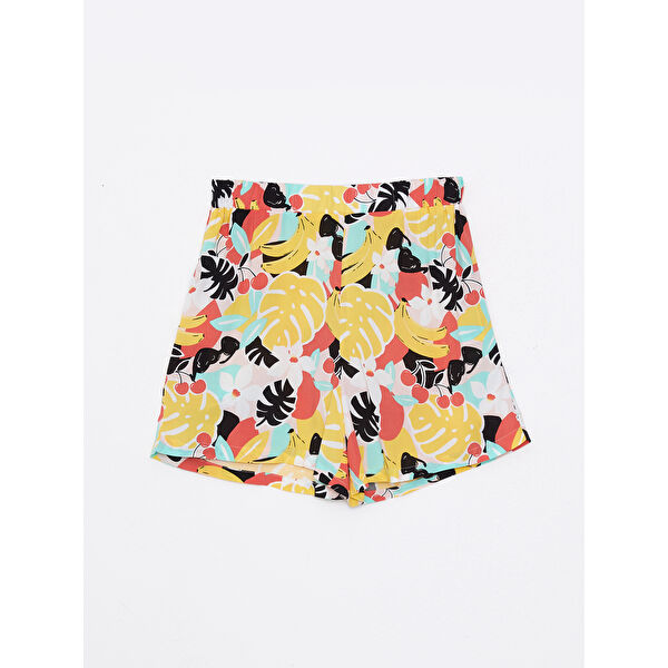 LCW CASUAL Beli Lastikli Desenli Poplin Kadın Bermuda Şort