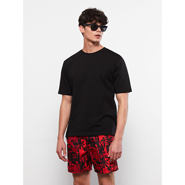 Kısa Boy Desenli Erkek Deniz Şortu