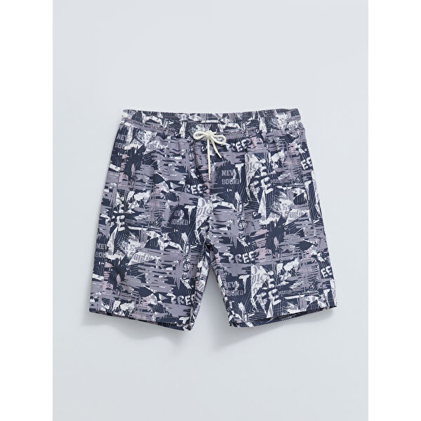 Diz Hizası Boy Desenli Erkek Deniz Şortu