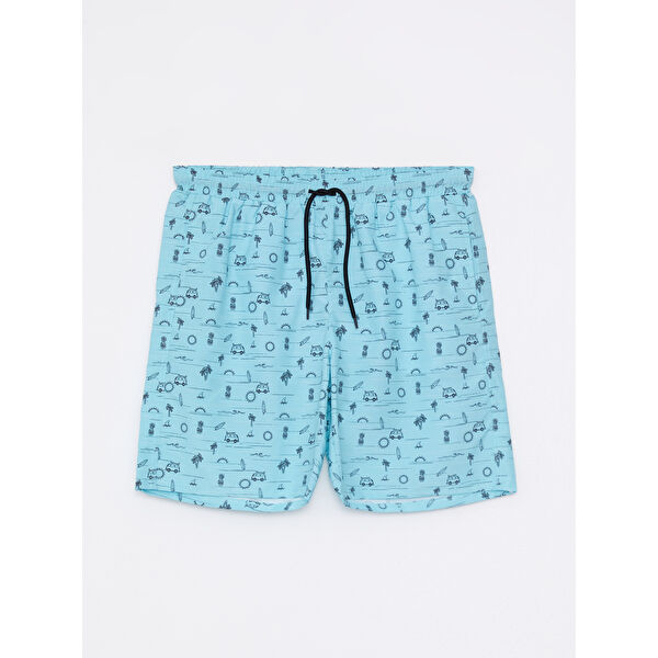Diz Hizası Boy Desenli Erkek Deniz Şortu