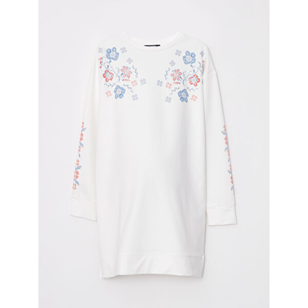 Bisiklet Yaka Nakışlı Uzun Kollu Hamile Tunik