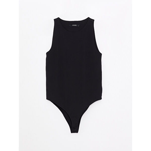 XSIDE Bisiklet Yaka Düz Kolsuz Çıt Çıtlı Kadın Bodysuit