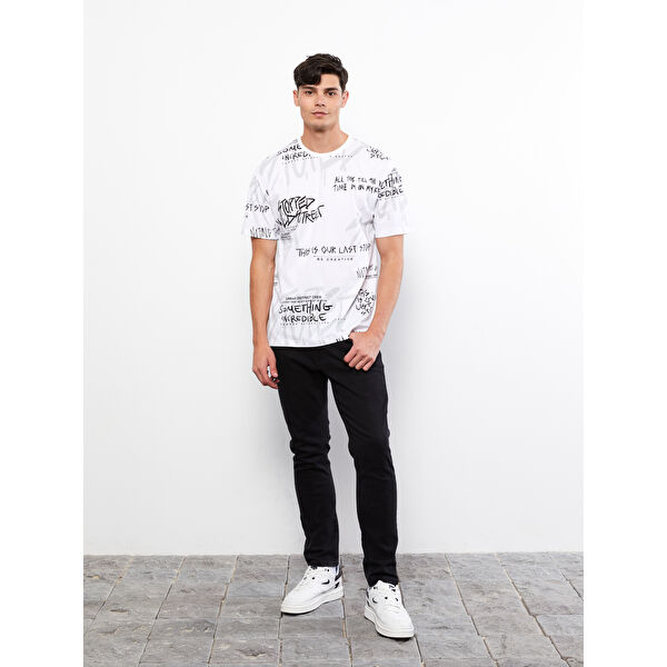 Bisiklet Yaka Kısa Kollu Baskılı Penye Erkek Tişört