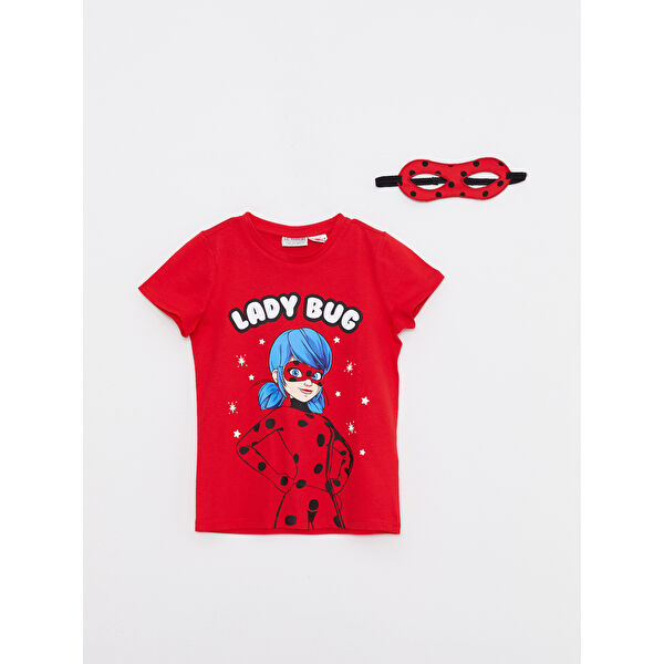 Bisiklet Yaka Lady Bug Baskılı Kısa Kollu Kız Çocuk Tişört ve Maske Bisiklet Yaka Lady Bug Baskılı Kısa Kollu Kız Çocuk Tişört ve Maske