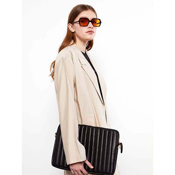 Deri Görünümlü Dokulu Kadın Portföy Çanta