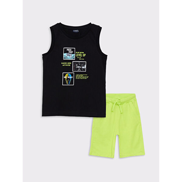 Bisiklet Yaka Baskılı Erkek Çocuk Atlet ve Şort