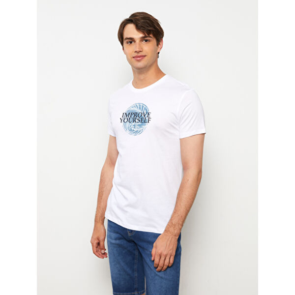 Bisiklet Yaka Kısa Kollu Baskılı Penye Erkek Tişört