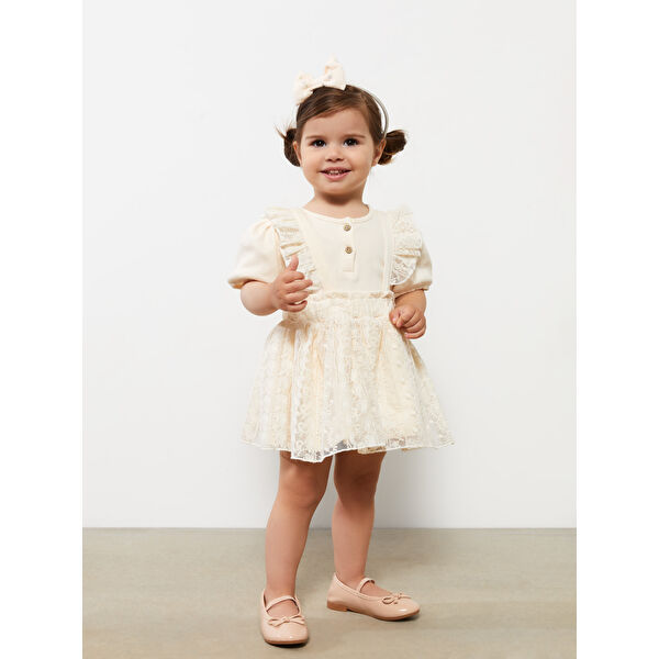 Bisiklet Yaka Kısa Kollu Kız Bebek Bluz ve Etek 2'li Takım Bisiklet Yaka Kısa Kollu Kız Bebek Bluz ve Etek 2'li Takım