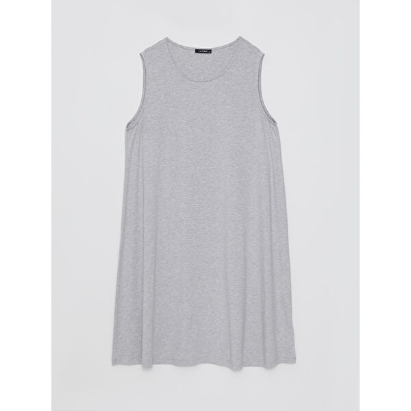 Büyük Beden Bisiklet Yaka Düz Kolsuz Kadın Elbise