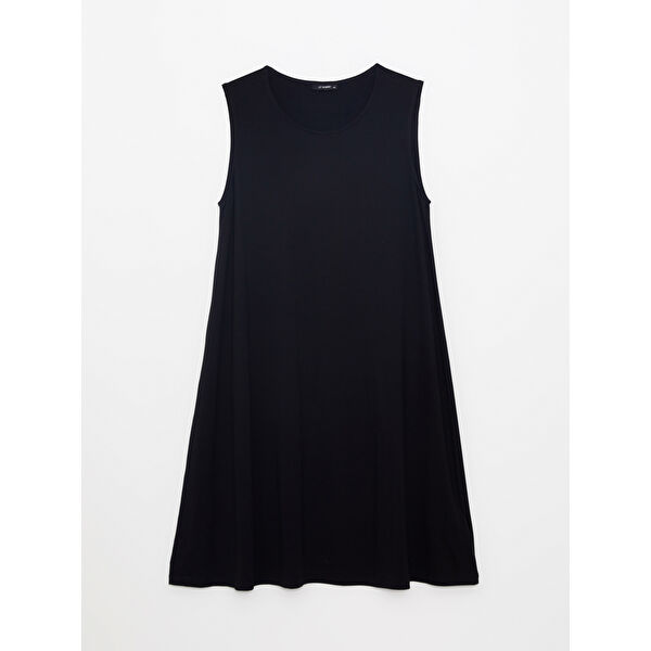 Büyük Beden Bisiklet Yaka Düz Kolsuz Kadın Elbise