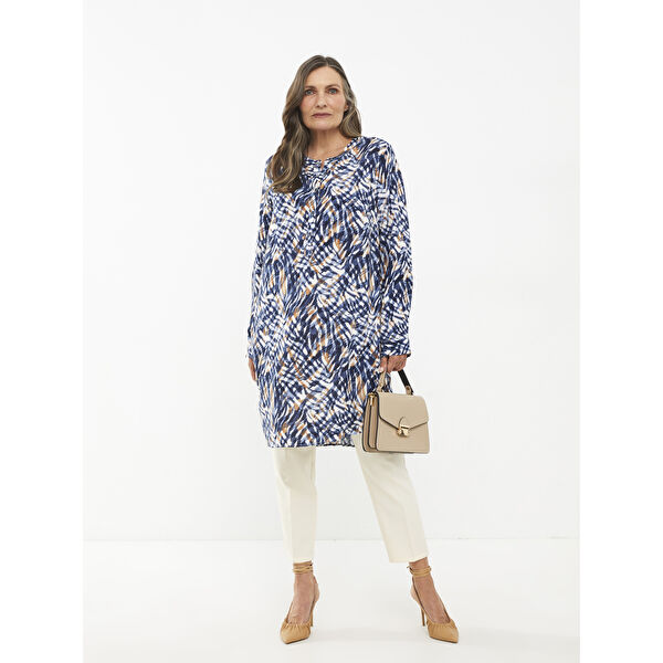 LCW GRACE Bisiklet Yaka Desenli Uzun Kollu Viskon Kadın Tunik
