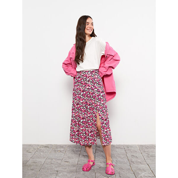 Desenli Viskon Kadın Etek