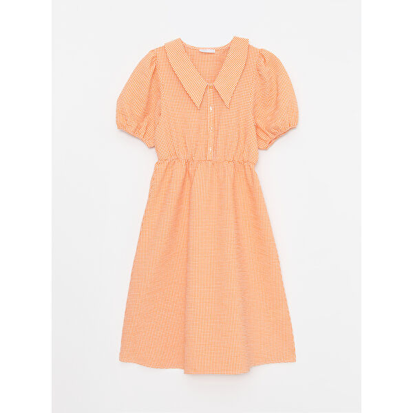 LCW CLASSIC Gömlek Yaka Ekose Kısa Kollu Poplin Kadın Elbise