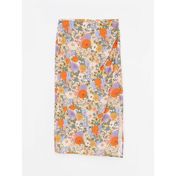 LCW CLASSIC Beli Fermuarlı Çiçekli A Kesim Kadın Etek