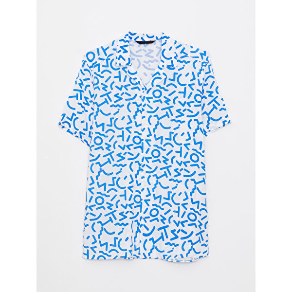 Slim Fit Resort Yaka Kısa Kollu Desenli Viskon Erkek Gömlek
