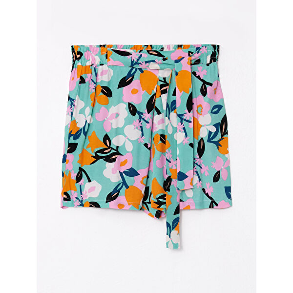 LCW CASUAL Beli Lastikli Desenli Viskon Kadın Şort