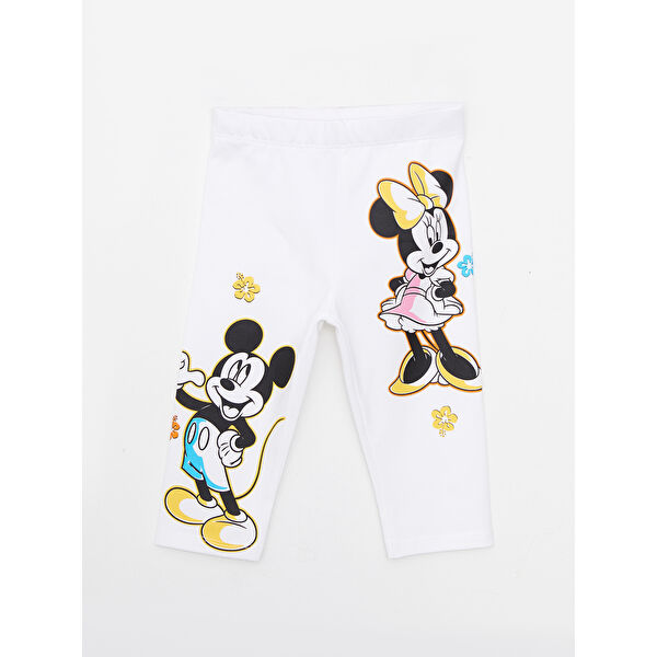 Beli Lastikli Minnie ve Mickey Mouse Baskılı Kız Bebek Tayt