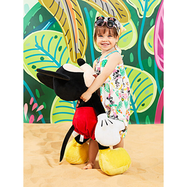 Kare Yaka Askılı Minnie Mouse Baskılı Kız Bebek Elbise