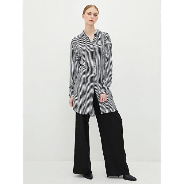 MODEST Gömlek Yaka Çizgili Uzun Kollu Viskon Kadın Tunik