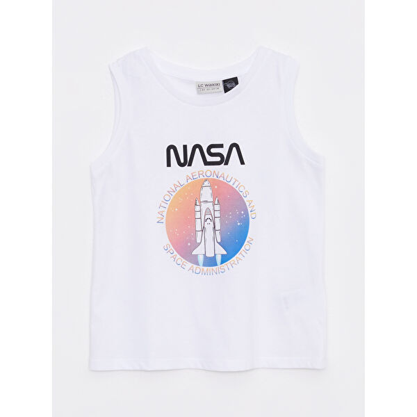 Bisiklet Yaka Nasa Baskılı Pamuklu Kız Çocuk Atlet